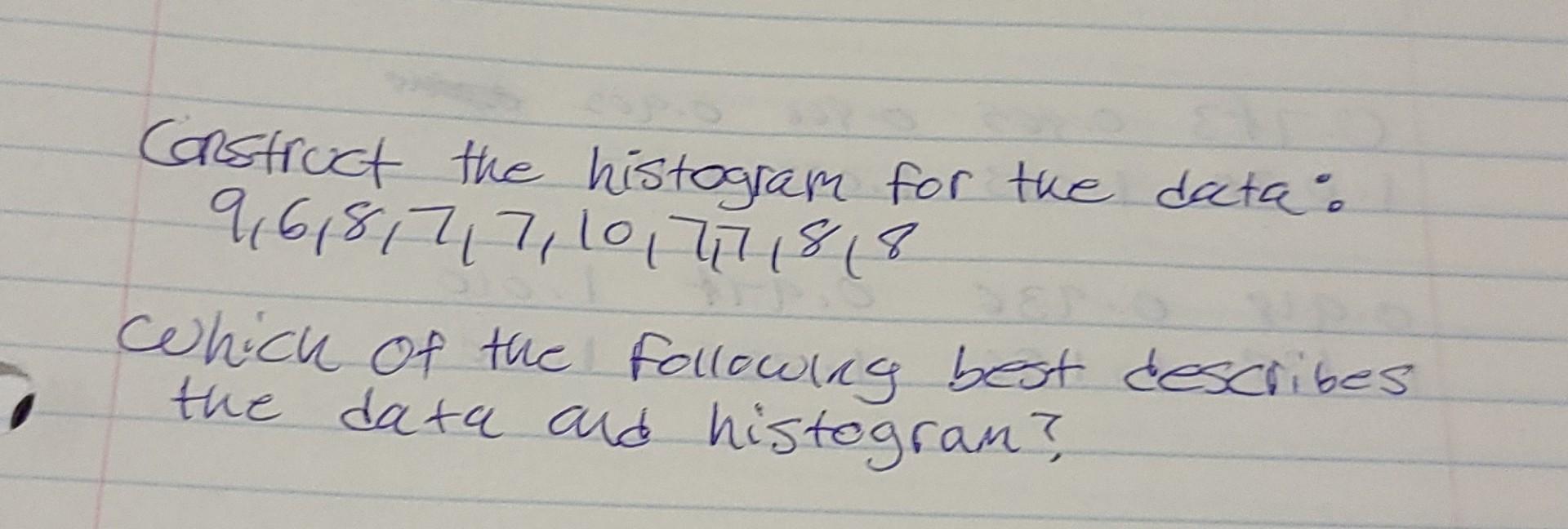 Solved Construct The Histogram For The Data 9618717 10 
