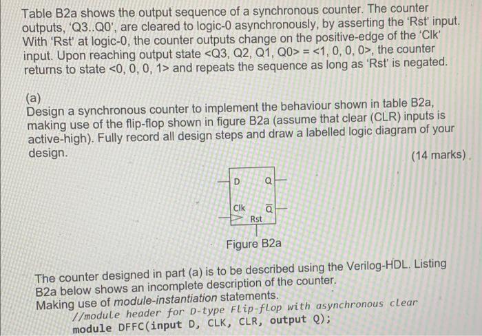 Solved Table B2a shows the output sequence of a synchronous | Chegg.com