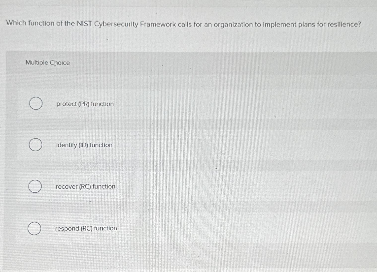 Solved Which function of the NIST Cybersecurity Framework | Chegg.com
