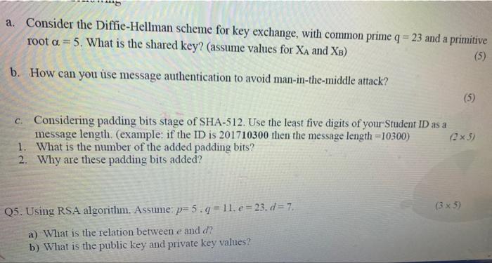 Solved a. Consider the Diffie-Hellman scheme for key | Chegg.com