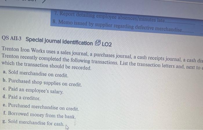 Solved QS ALI-3 Special Journal Identification L02 Trenton | Chegg.com