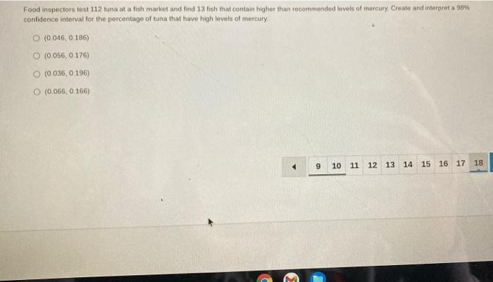 Solved Food inspectors test 112 tuna at a fish market and | Chegg.com