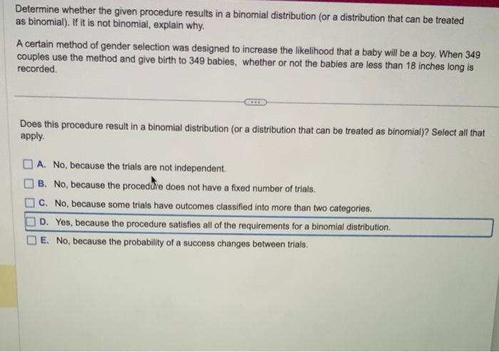 Solved Determine whether the given procedure results in a | Chegg.com