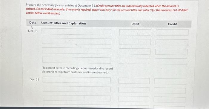 Solved On December 31 , the bank statement showed an NSF | Chegg.com