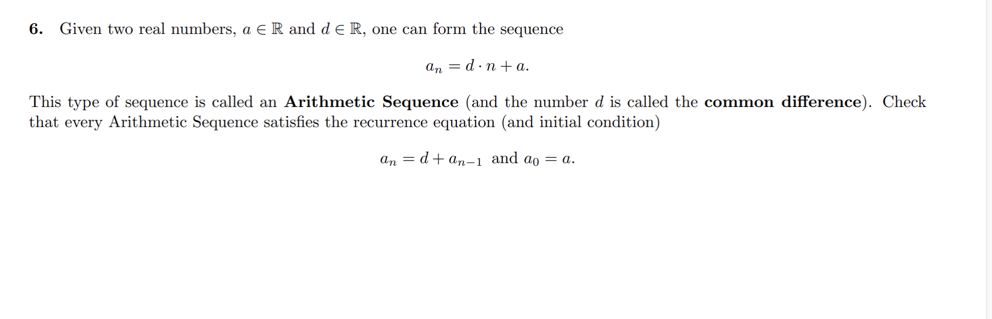 Solved Given two real numbers, ainR and dinR, one can form | Chegg.com