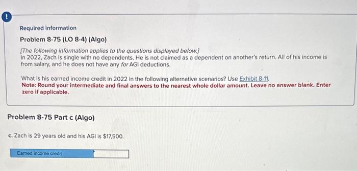 Solved Required information Problem 8-75 (LO 8-4) (Algo) | Chegg.com