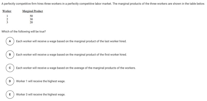 Solved A perfectly competitive firm hires three workers in a | Chegg.com