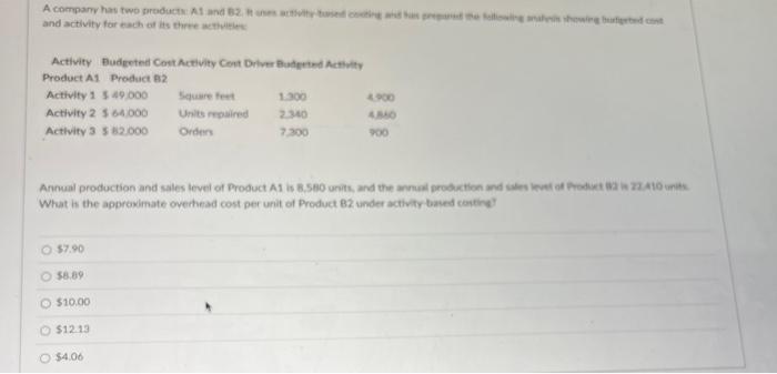 Solved and activity for each of its three activities: | Chegg.com