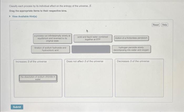 Solved Classily each process by its individual effect on the | Chegg.com