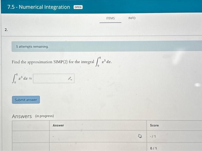 Solved Find the approximation SIMP(2) for the integral | Chegg.com