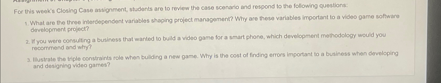Solved For this week's Closing Case assignment, students are | Chegg.com