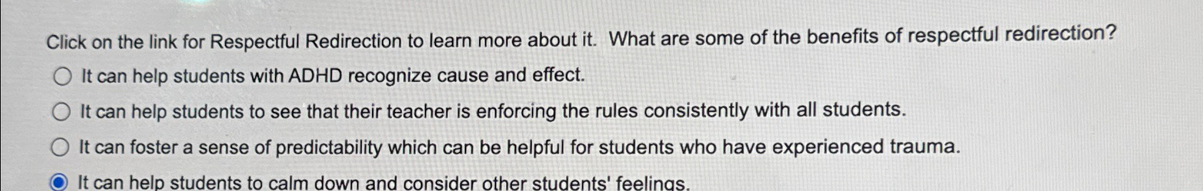 Solved Click on the link for Respectful Redirection to learn | Chegg.com