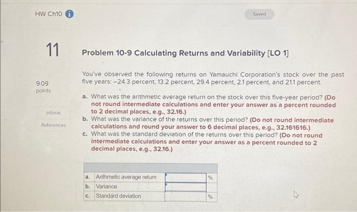 Solved HW Ch10 i 11 9.09 points eBook References Problem | Chegg.com