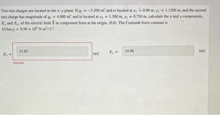 Solved Two test charges are located in the x−y plane. If | Chegg.com