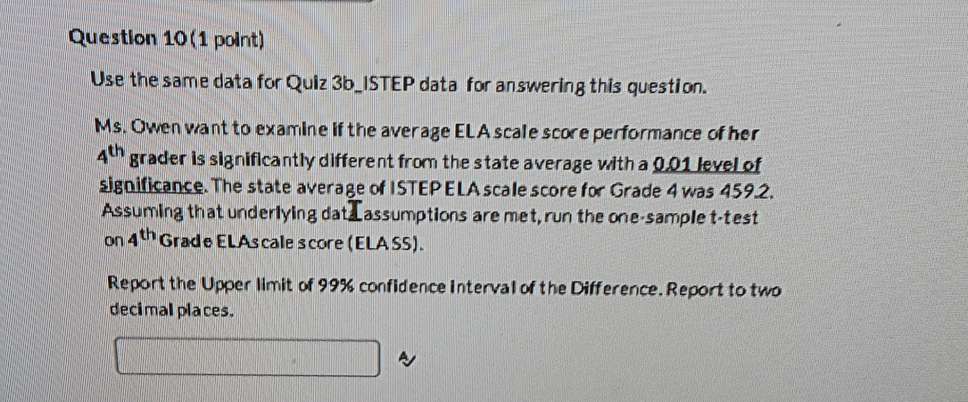 Solved Use the same data for Quiz 3b−ISTEP data for | Chegg.com