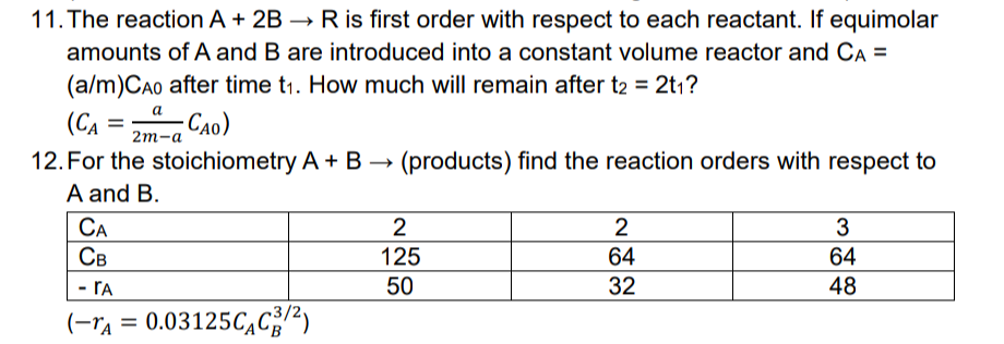 Solved Show step by step solution. The reaction A+2B→R ﻿is | Chegg.com
