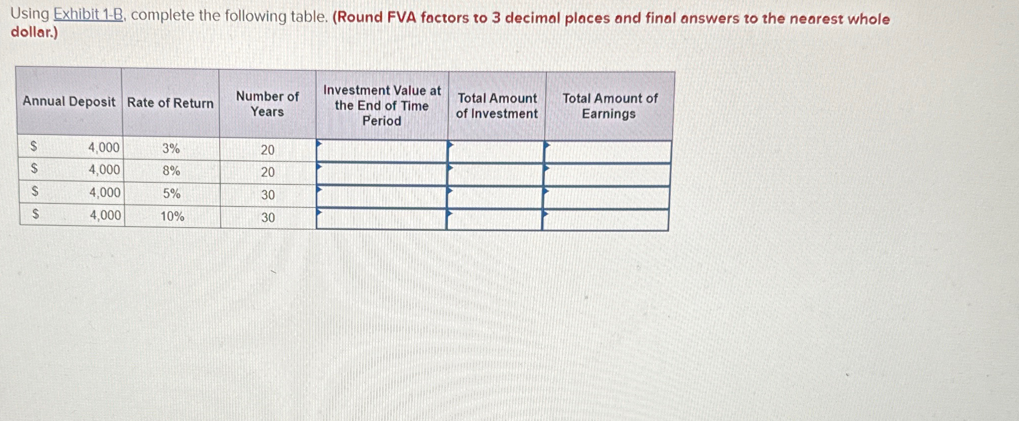 Using Exhibit 1-B, ﻿complete the following table. | Chegg.com