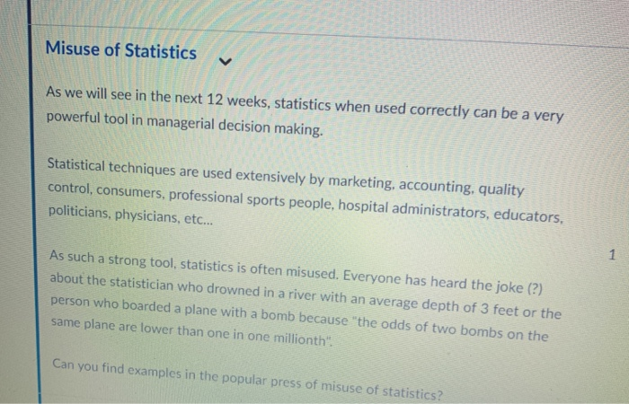 Solved Misuse of Statistics As we will see in the next 12 | Chegg.com