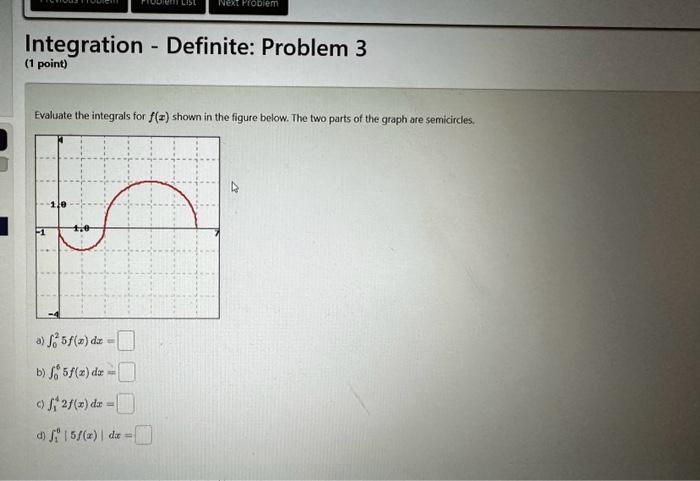 Solved Integration - Definite: Problem 2 (1 point) Consider | Chegg.com