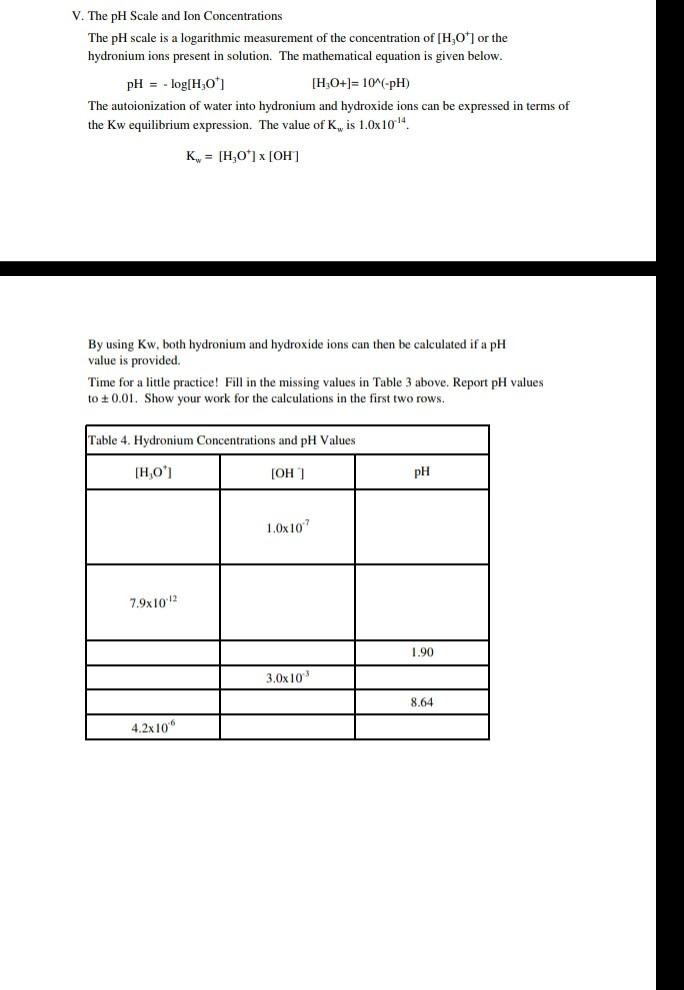 Solved V. The pH scale and Ion Concentrations The pH scale | Chegg.com
