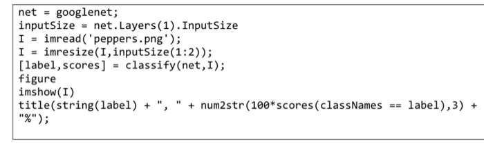 Solved net = googlenet; inputSize = net. Layers (1). | Chegg.com