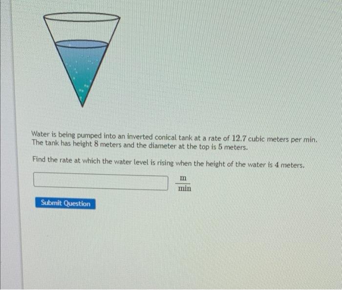 Solved Water is being pumped into an inverted conical tank | Chegg.com