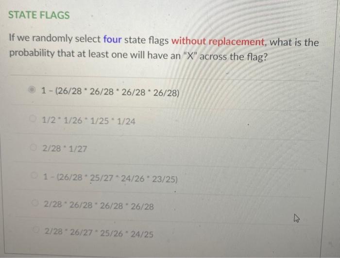 Solved If we randomly select four state flags without | Chegg.com