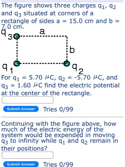 Solved The figure shows three charges q1,q2 and q3 situated | Chegg.com