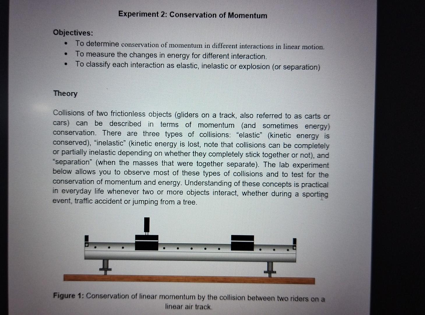 Solved Experiment 2: Conservation of Momentum . Objectives: | Chegg.com