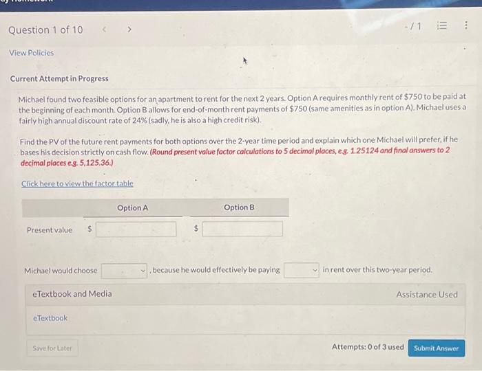 Solved Michael found two feasible options for an apartment | Chegg.com