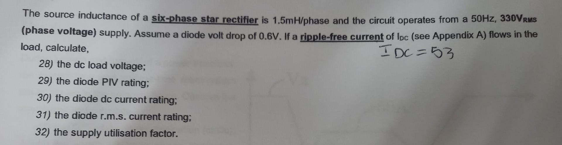 Solved The source inductance of a six-phase star rectifier | Chegg.com
