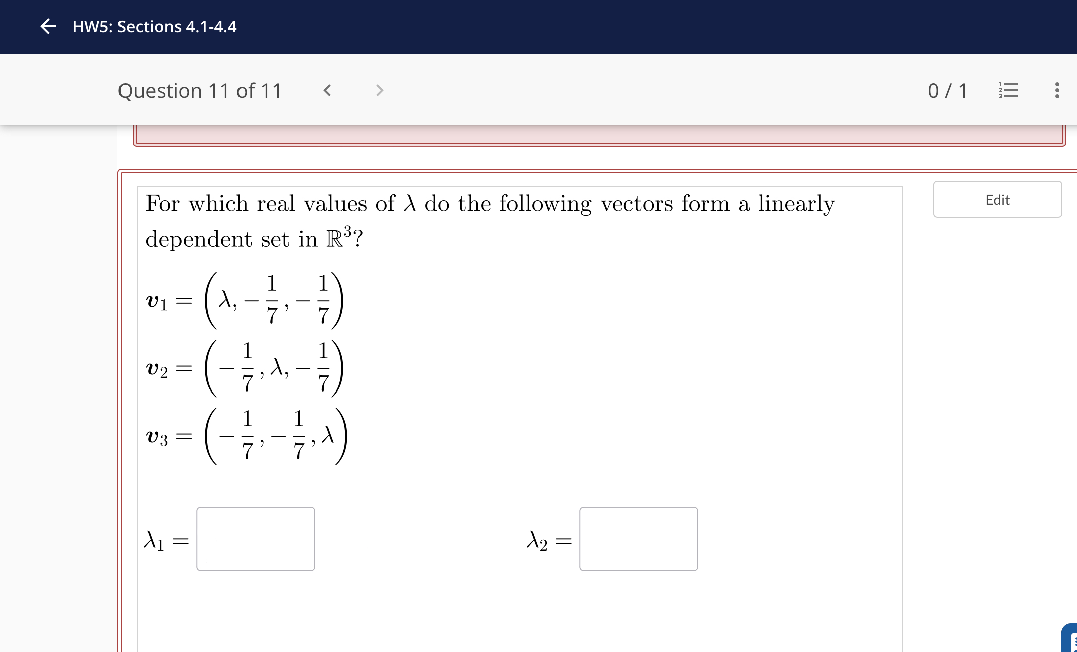 Solved For which real values of λ ﻿do the following vectors | Chegg.com