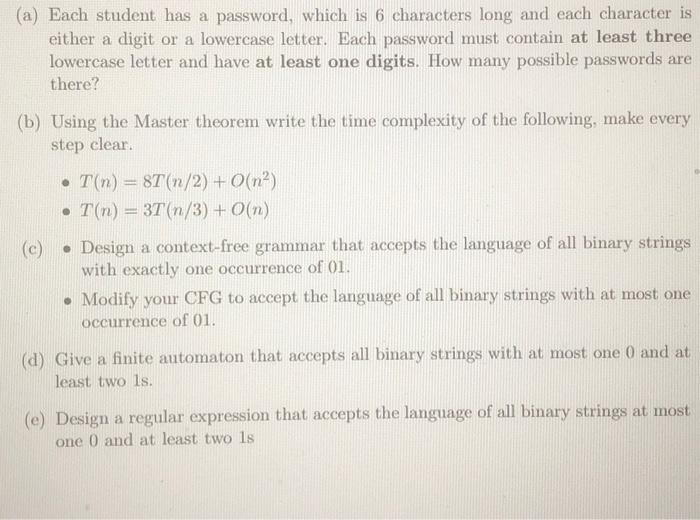 Solved (a) Each student has a password, which is 6 | Chegg.com
