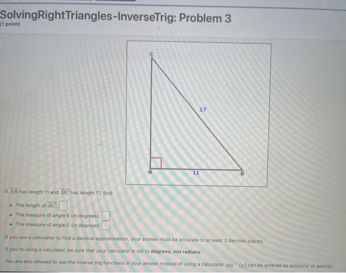 Solved SolvingRightTriangles-InverseTrig: Problem 1 (1 | Chegg.com
