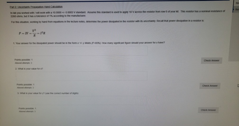 Solved art 2: Uncertainty Propagation Hand CalculationIn lab | Chegg.com