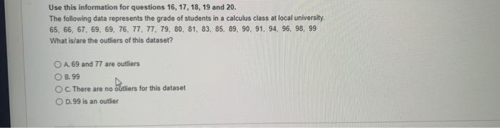 Solved Use this information for questions 16,17,18,19 and | Chegg.com