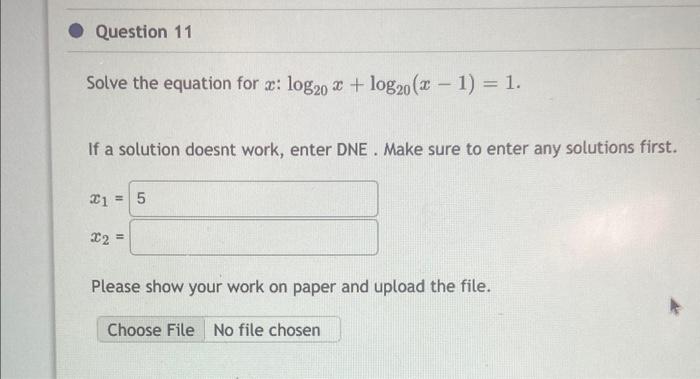 Solved Solve the equation for x:log20x+log20(x−1)=1. If a | Chegg.com