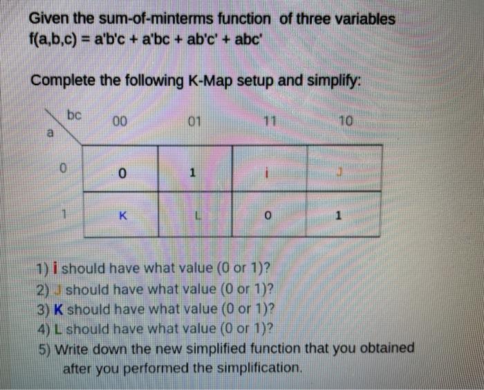 Solved Given the sum-of-minterms function of three variables | Chegg.com