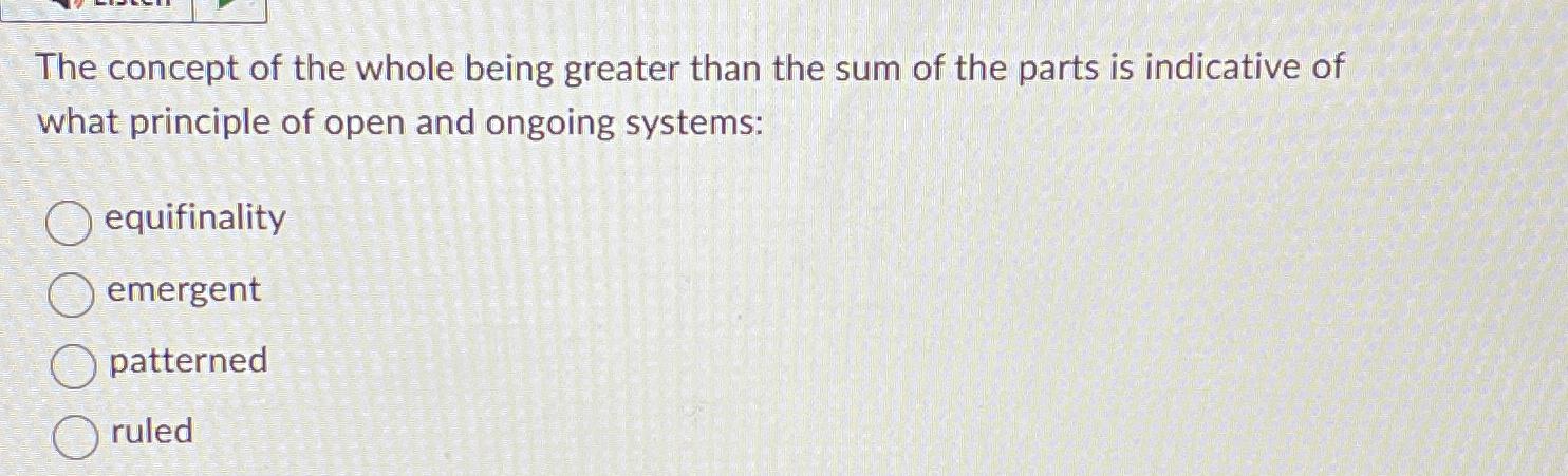 Solved The concept of the whole being greater than the sum | Chegg.com