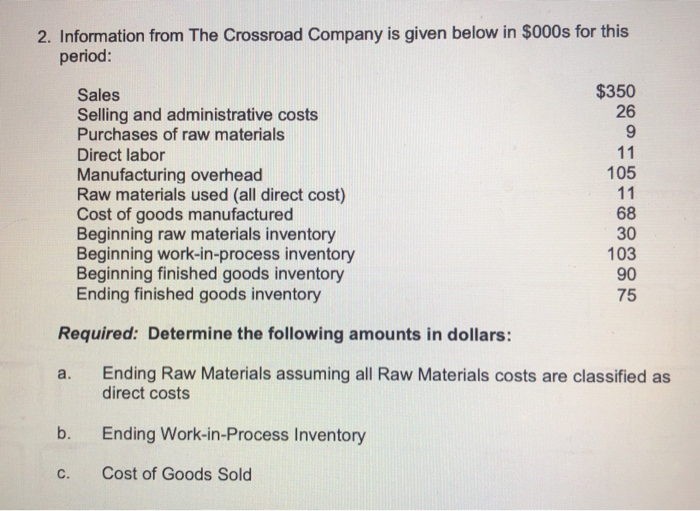 Solved 2. Information from The Crossroad Company is given | Chegg.com