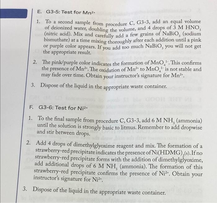 Solved II. CHEMISTRY OF GROUP 3 CATIONS, Fe3+, Ni2*, Mn2+ A. | Chegg.com