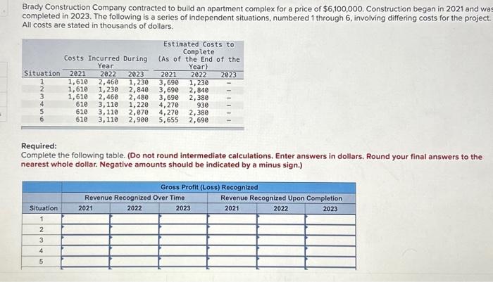 Solved Brady Construction Company contracted to build an | Chegg.com