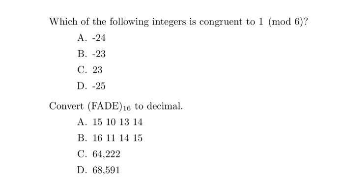 Solved Which of the following integers is congruent to 1 | Chegg.com