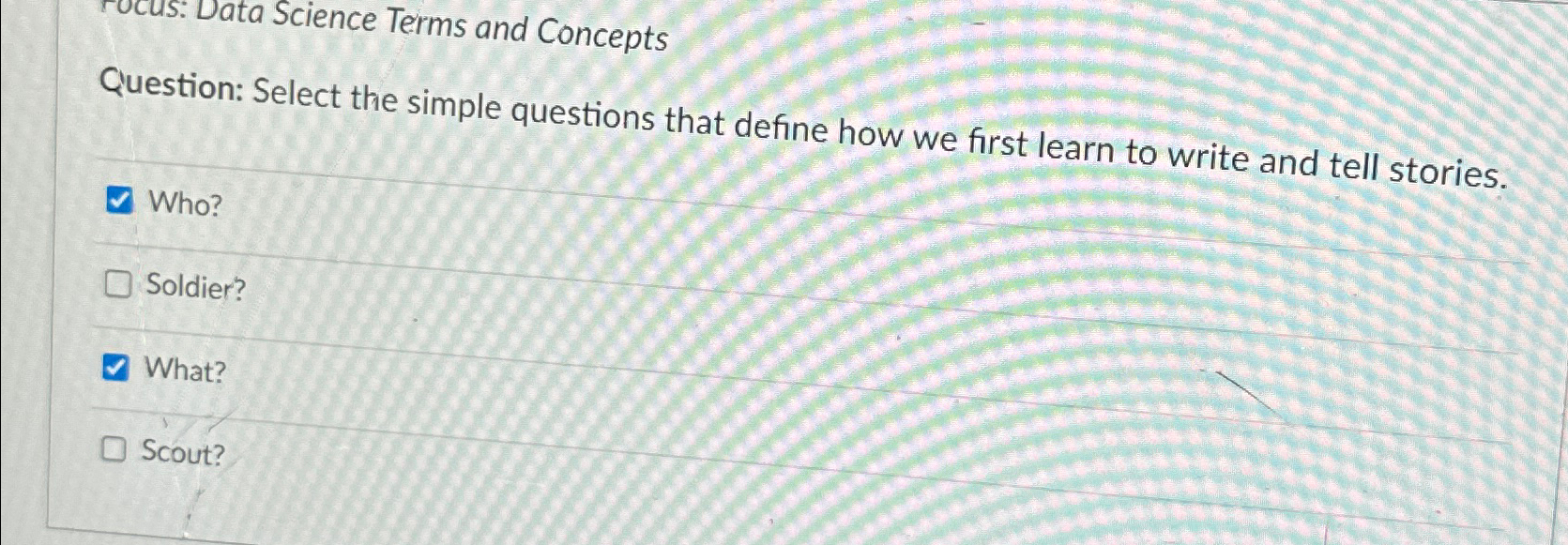 Solved Data Science Terms and ConceptsQuestion: Select the | Chegg.com