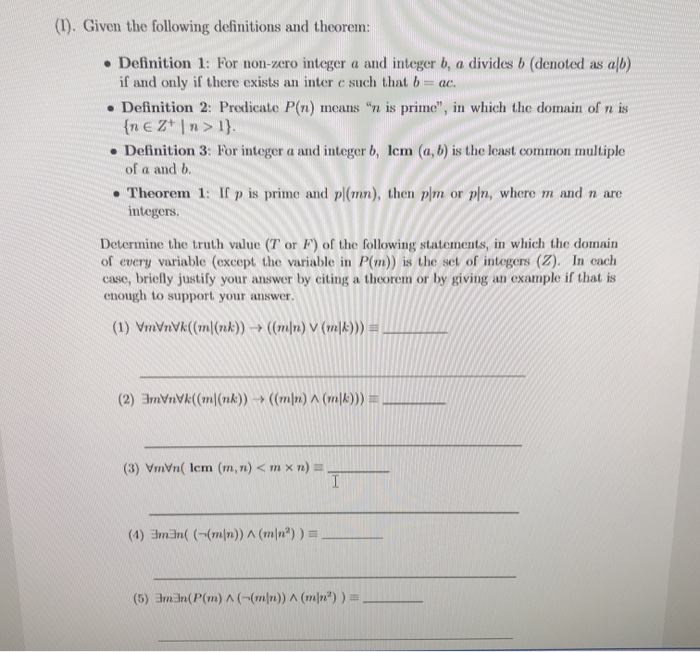 Solved (1). Given the following definitions and theorem: • | Chegg.com
