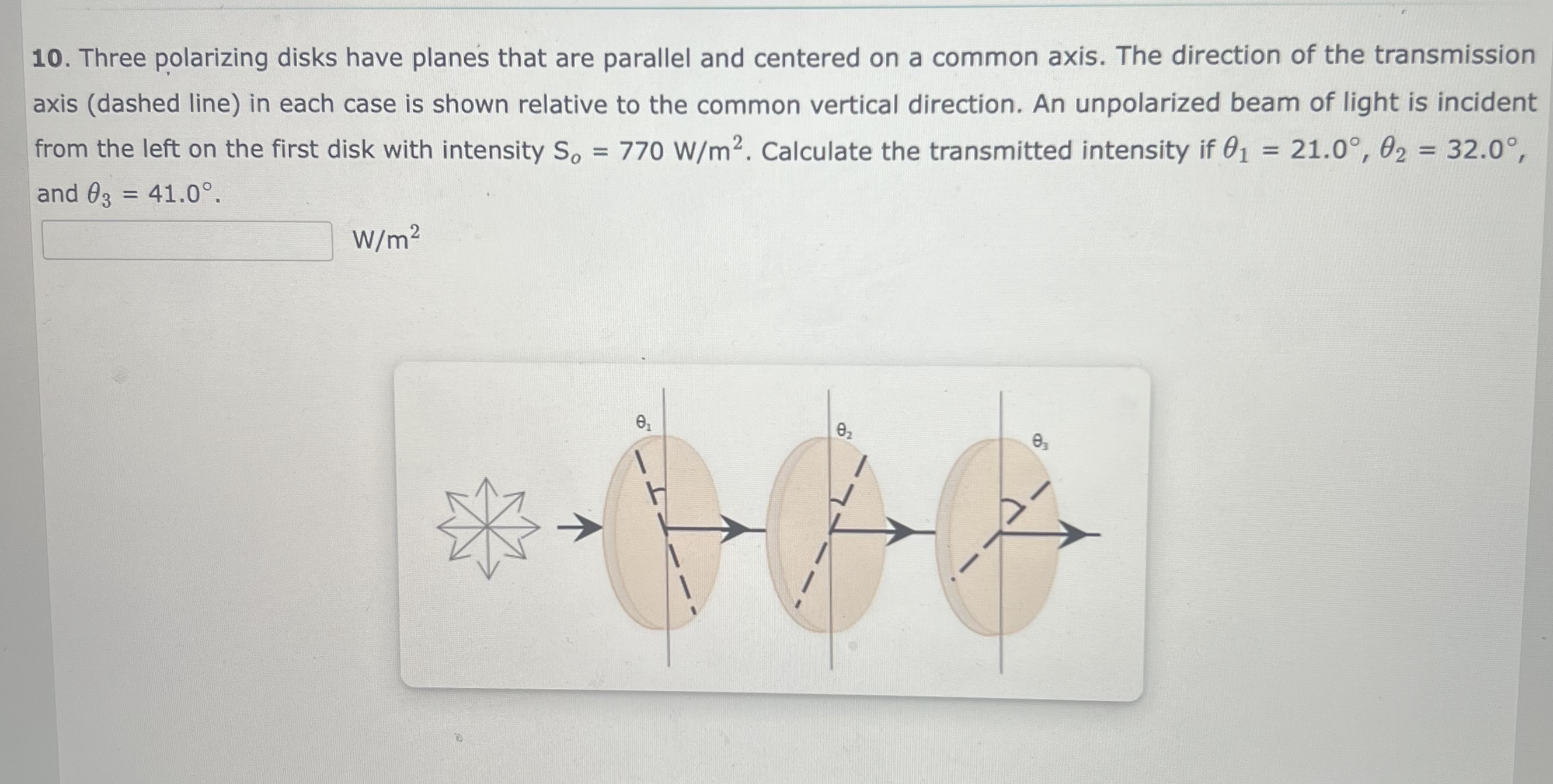 Solved Three polarizing disks have planes that are parallel | Chegg.com Solved Three polarizing disks have planes that are parallel | Chegg.com