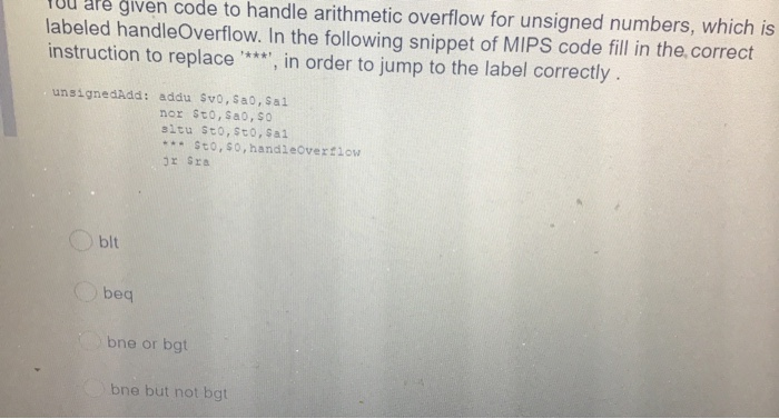 Solved Tou are given code to handle arithmetic overflow for | Chegg.com