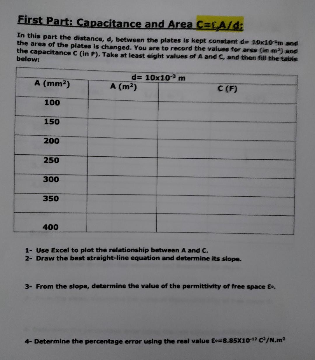 In this part the distance, d, between the plates is | Chegg.com