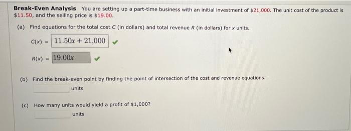 Solved Break-Even Analysis You are setting up a part-time | Chegg.com
