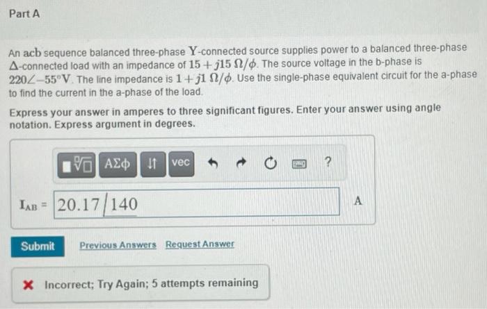 Solved Part A An acb sequence balanced three-phase | Chegg.com